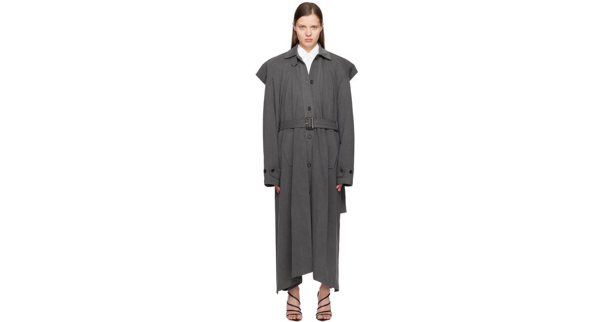 Pushbutton Square Trench Coat in Black | Lyst