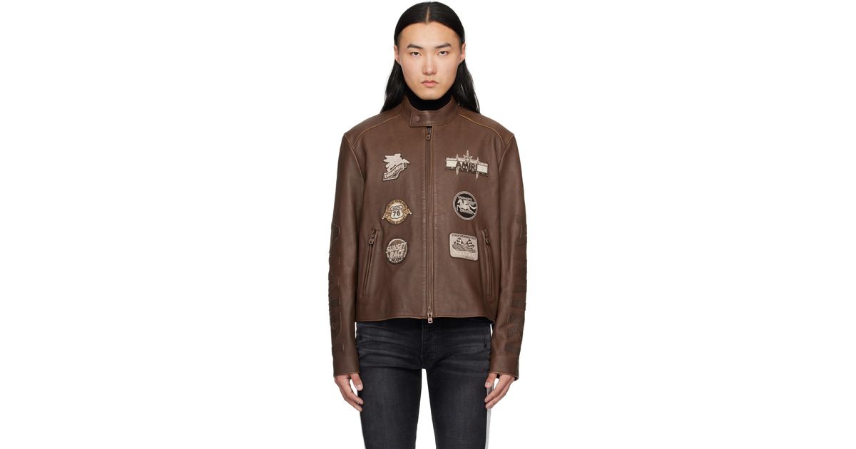 Amiri Patch Racer Leather Jacket in Black for Men | Lyst