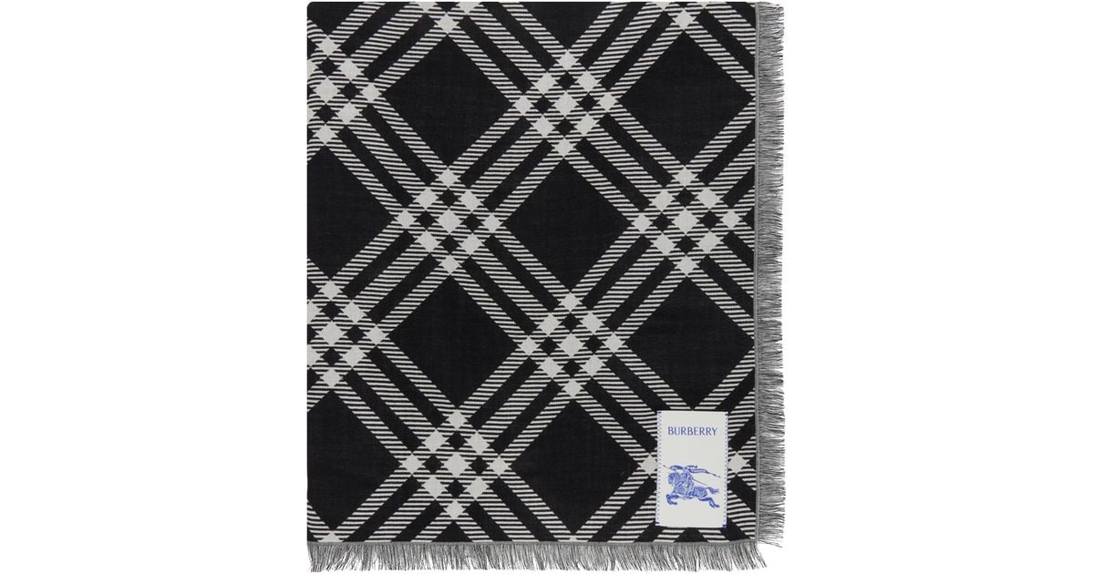 Burberry Wide Check Wool Silk Scarf in Black for Men | Lyst