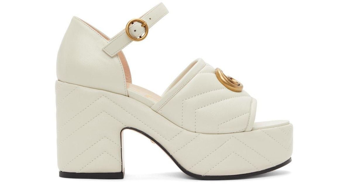 Gucci Leather Off- Matelassé Platform Heeled Sandals in White | Lyst