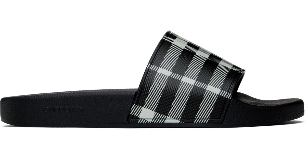 Burberry Check Pool Slides in Black for Men | Lyst