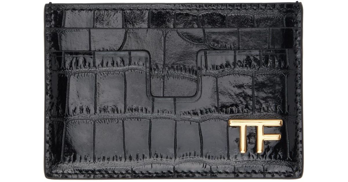 Tom Ford Black Shiny Stamped Croc Tf Card Holder | Lyst UK