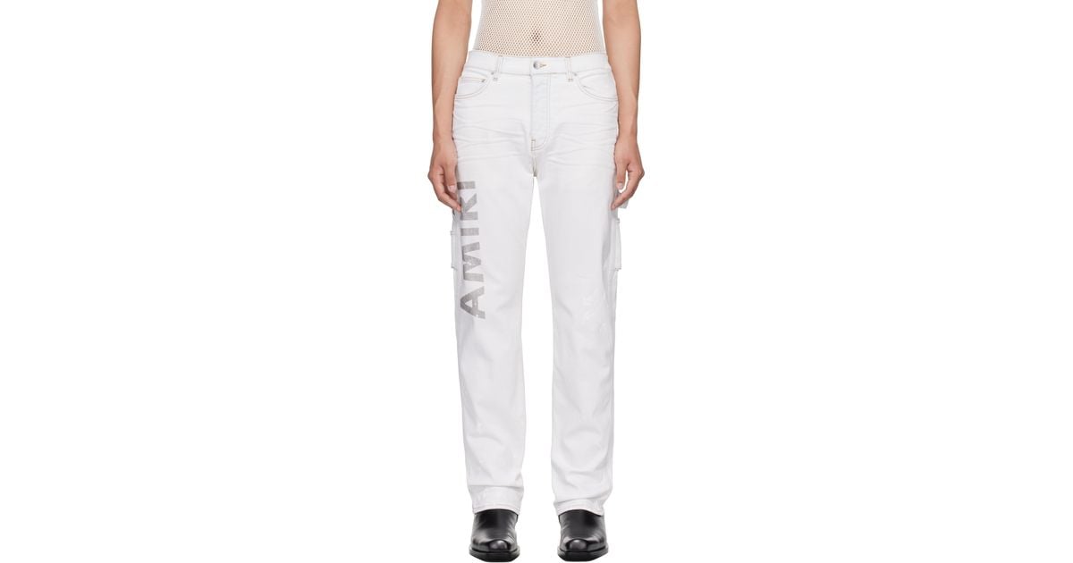 Amiri Army Logo Painted Slim Workman Jeans in White for Men | Lyst UK