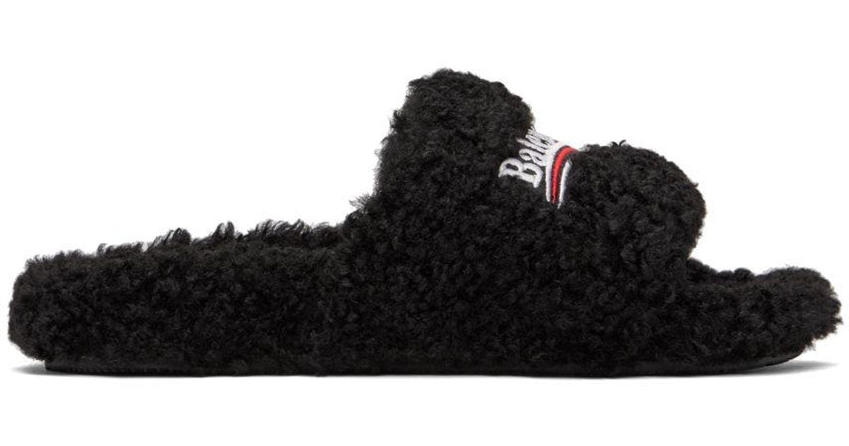 Balenciaga Black Furry Slides for Men | Lyst