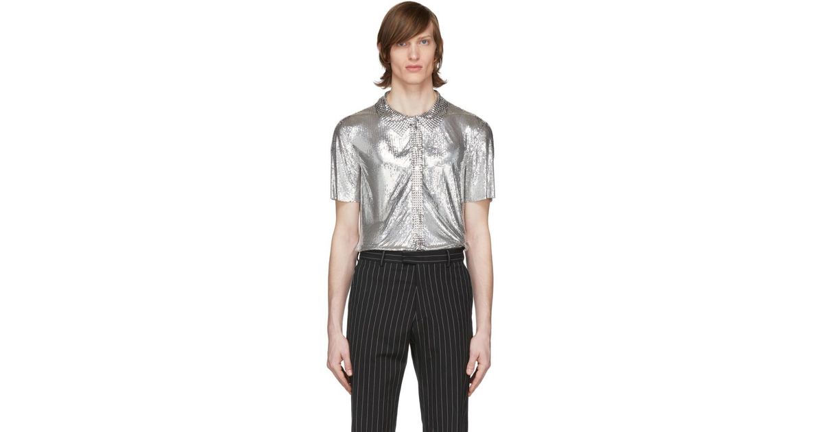 Paco Rabanne Silver Mesh Polo Shirt in Metallic for Men | Lyst