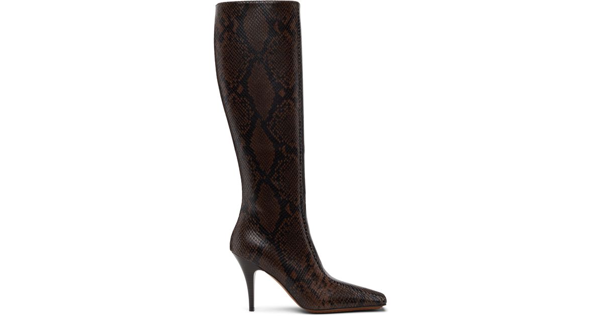 Stella McCartney Square-Toe Snake Knee-High Stiletto Boots in Black | Lyst