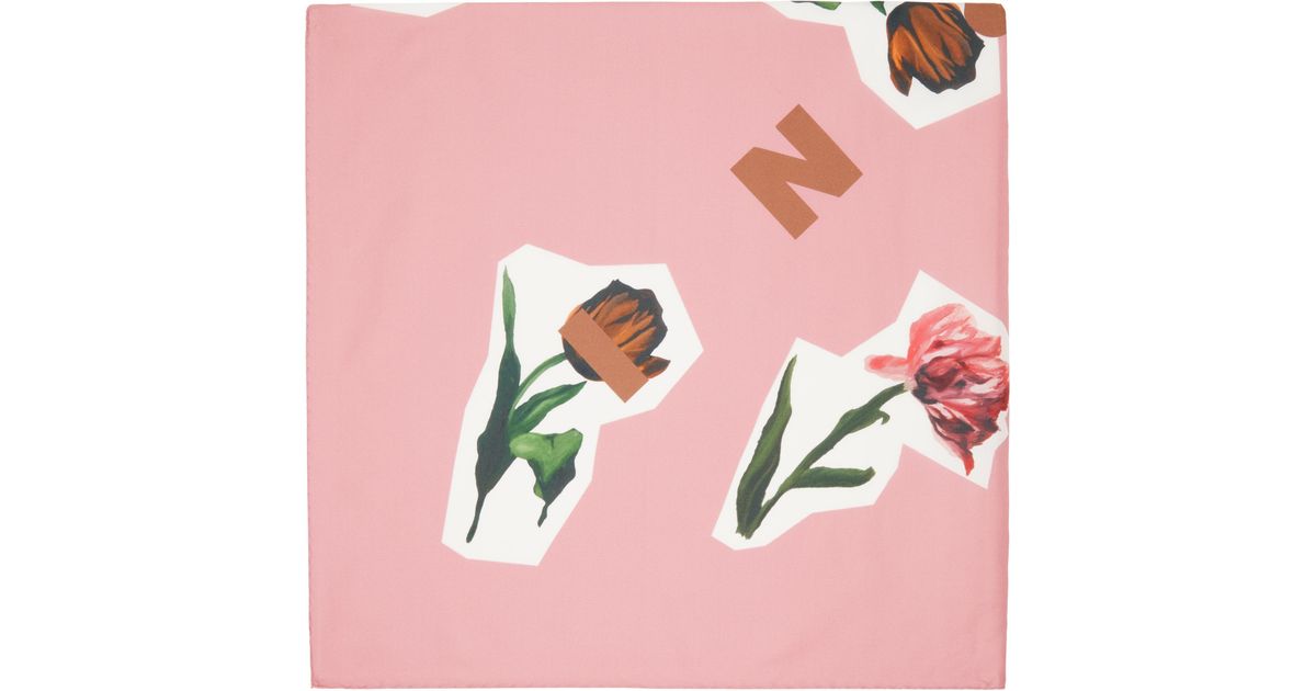 Marni Artists' Capsule Silk Flower Collage Scarf in Pink | Lyst UK