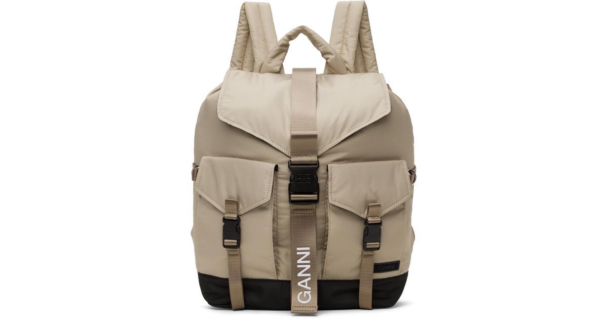Ganni Taupe Tech Backpack in Natural | Lyst
