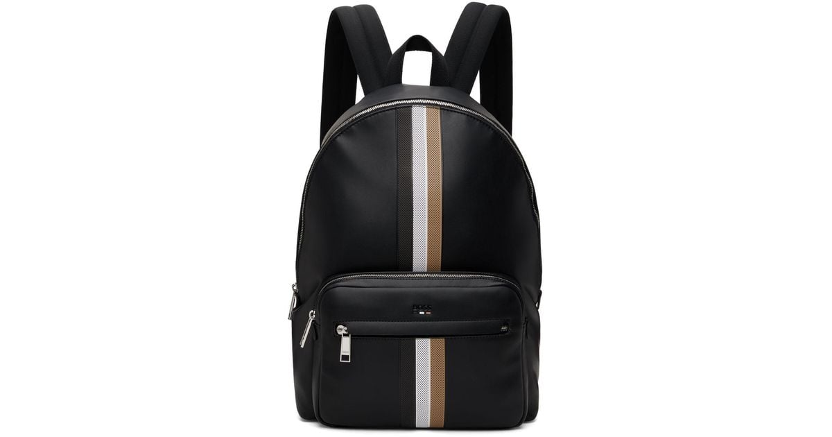 BOSS Black Signature Stripe Faux-leather Backpack for Men | Lyst