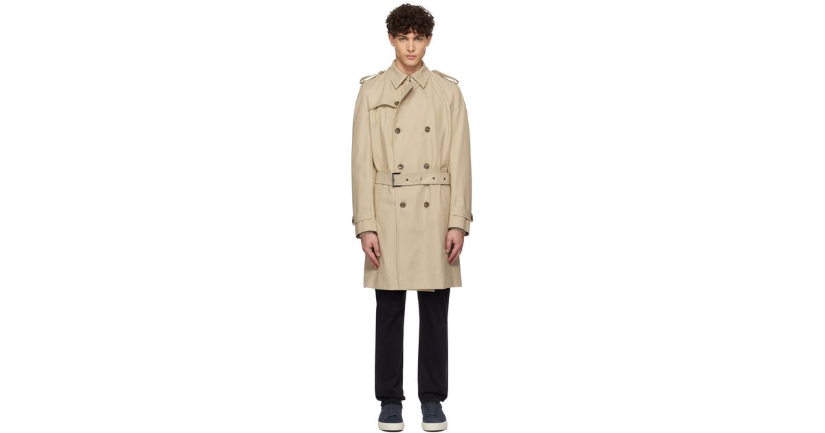 BOSS Double-Breasted Trench Coat in Black for Men | Lyst