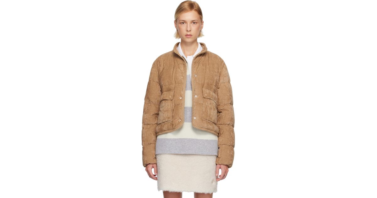 Moncler Tan Essarts Braided Trim Corduroy Short Down Jacket in Natural ...