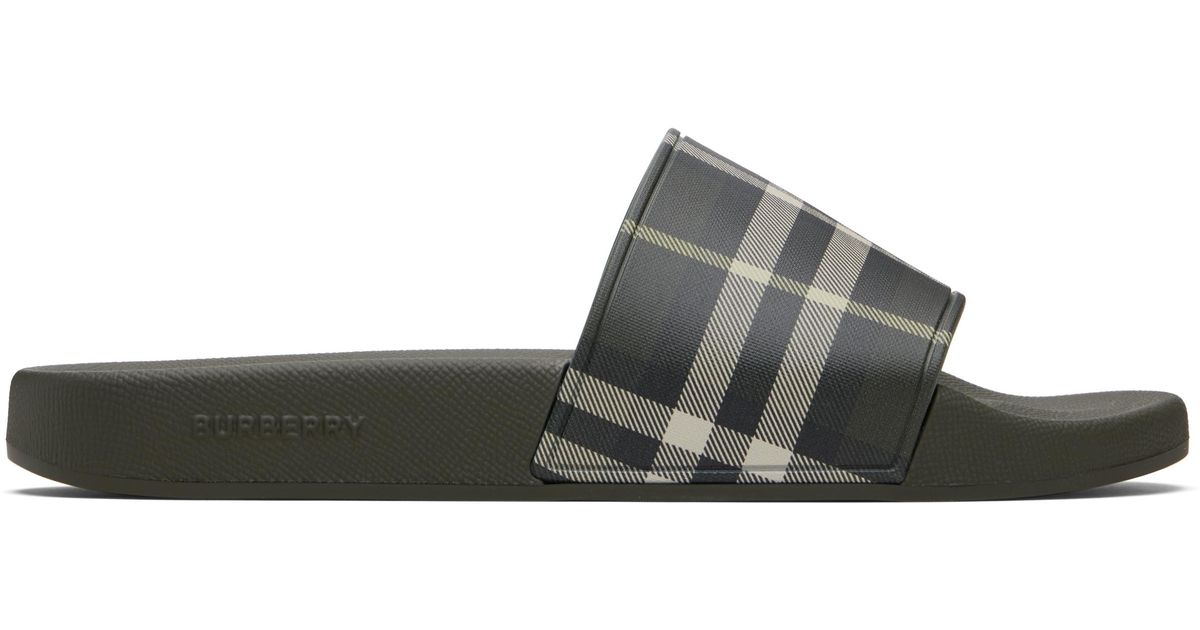 Burberry Check Slides in Black for Men | Lyst