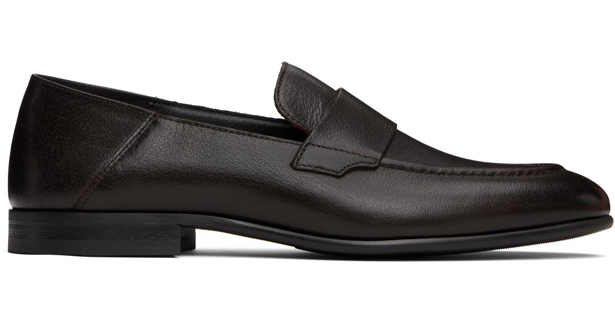 BOSS Tumbled Leather Penny Loafers in Black for Men | Lyst