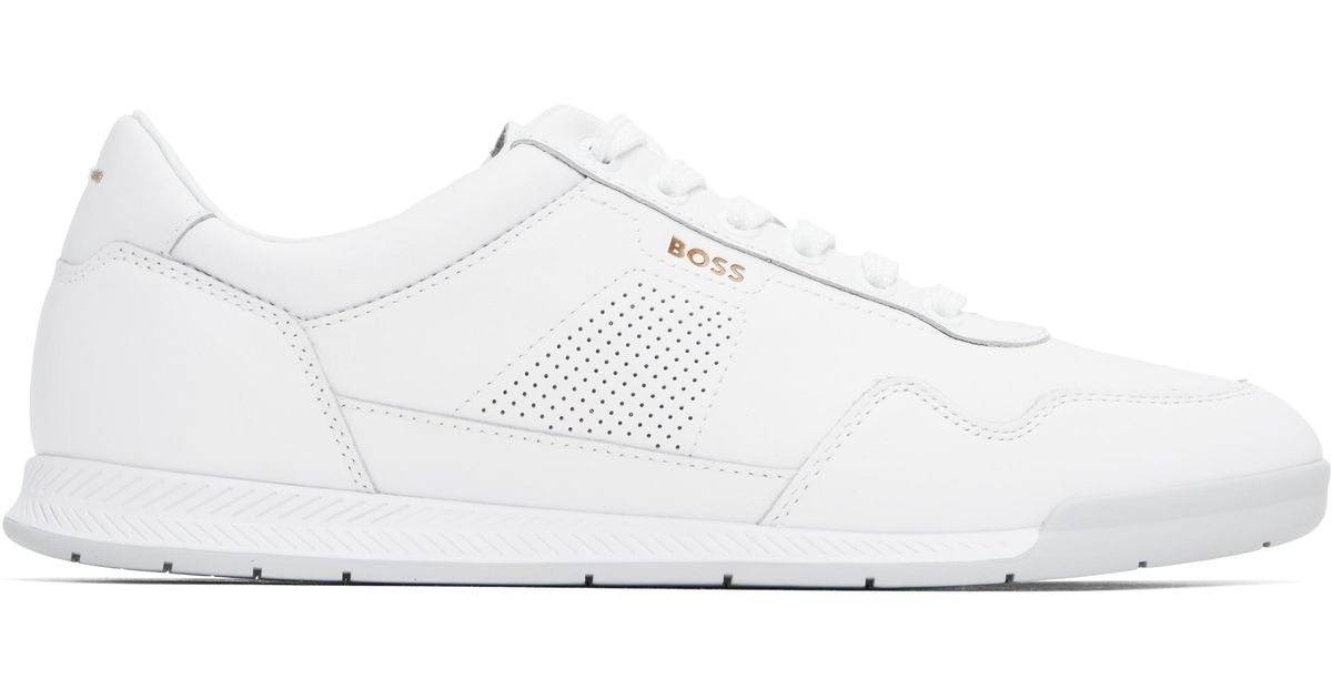 BOSS Nappa-Leather Perforated Details Sneakers in Black for Men | Lyst