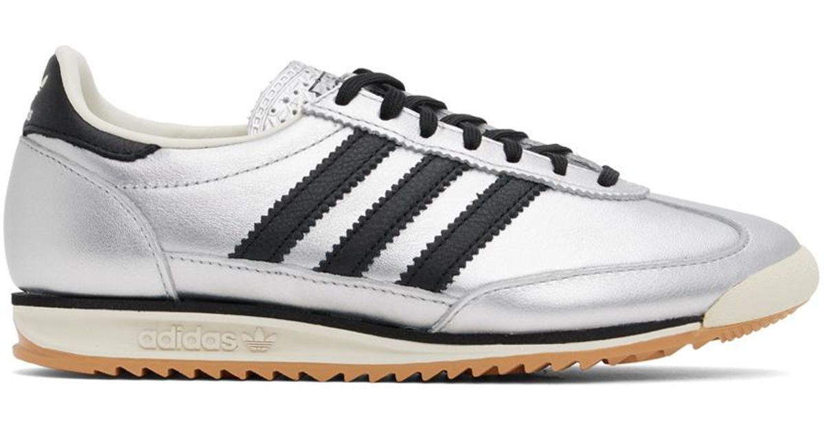 adidas Originals Metallic Silver Leather Low-Top Sneakers in Black | Lyst