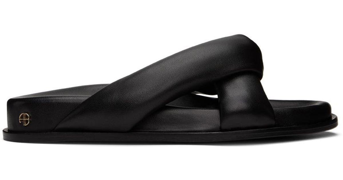 Anine Bing Kiva Slides in Black | Lyst