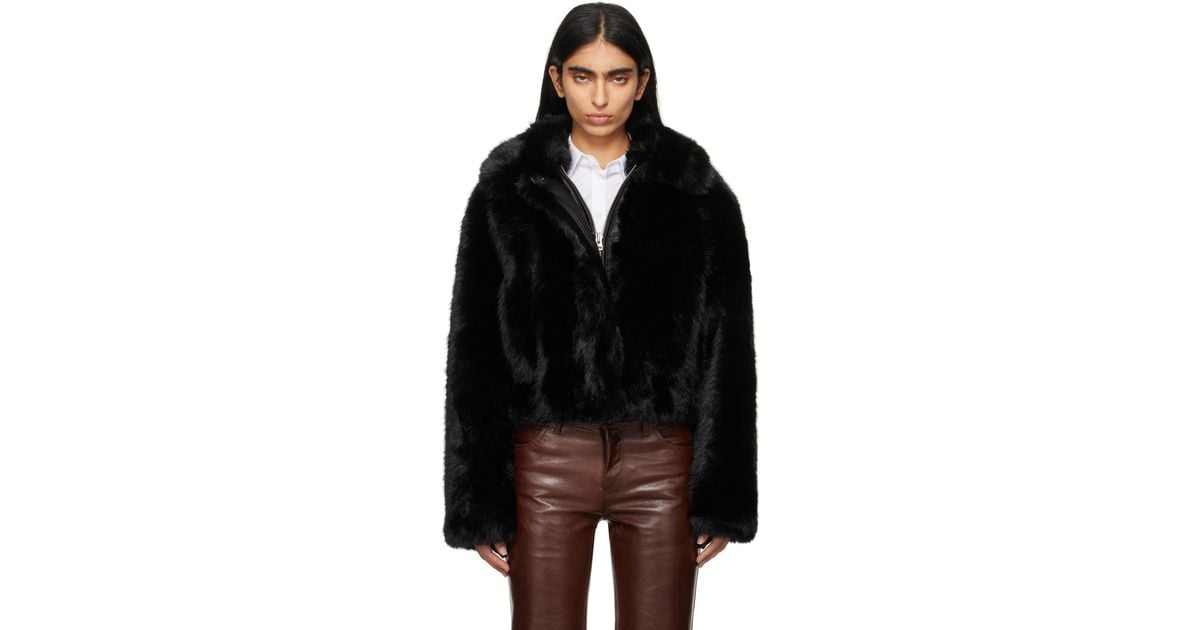 Stand Studio Lena Faux-Fur Jacket in Black | Lyst