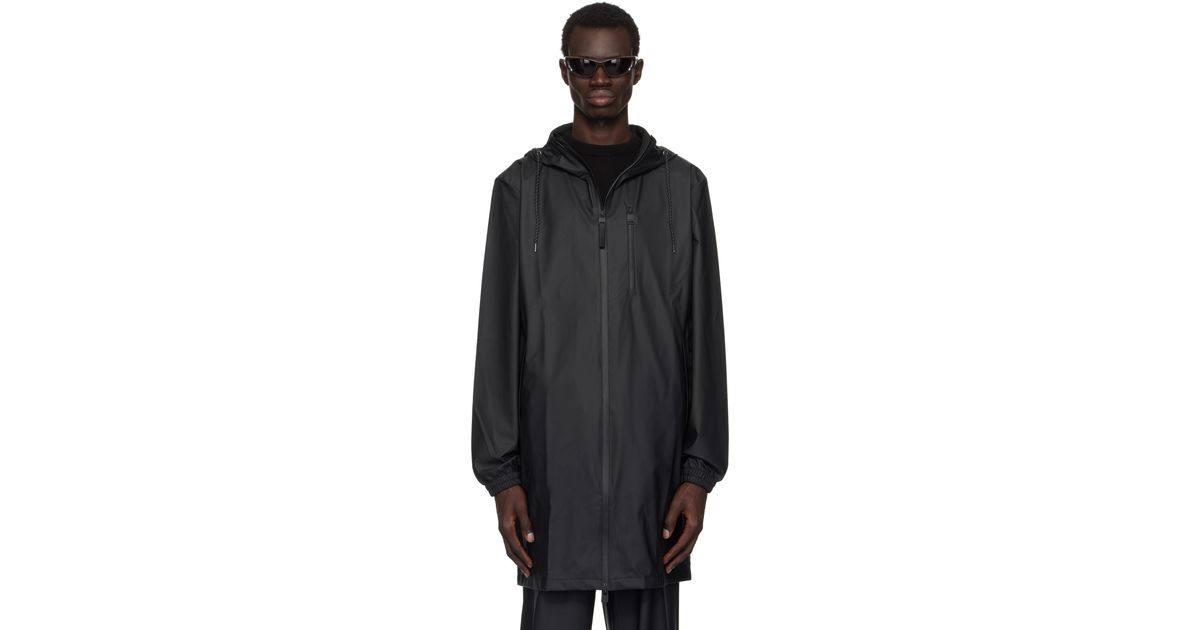 Rains Long Storm Breaker Rain Coat in Black for Men | Lyst