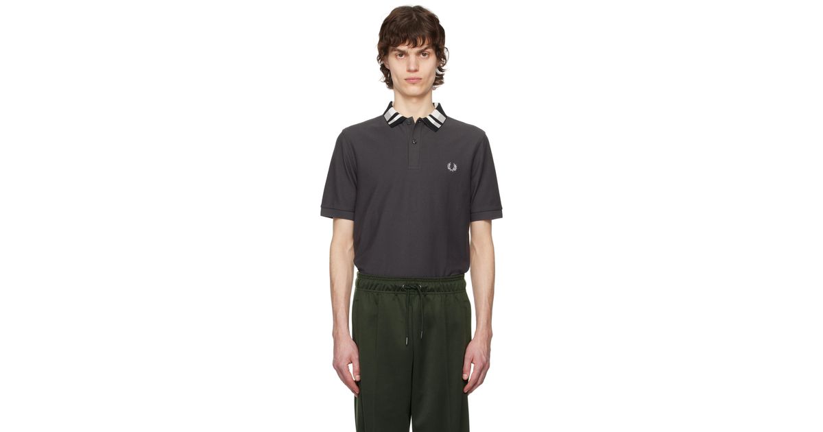 Fred Perry Chequerboard Collar Polo in Black for Men | Lyst