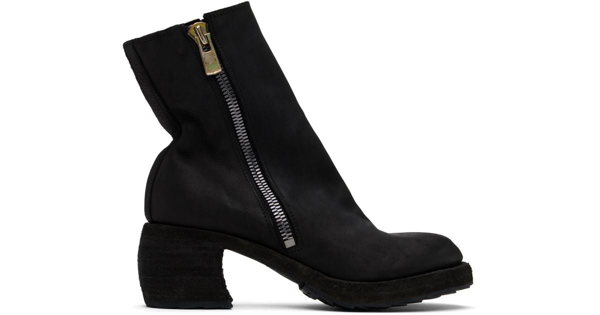 Yohji Yamamoto Guidi Edition Calf Grain Oblique Side Zip Boots in Black ...