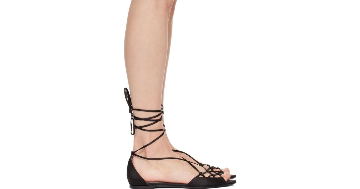 Tom Ford Black Ankle Wrap Sandals In Brown Lyst