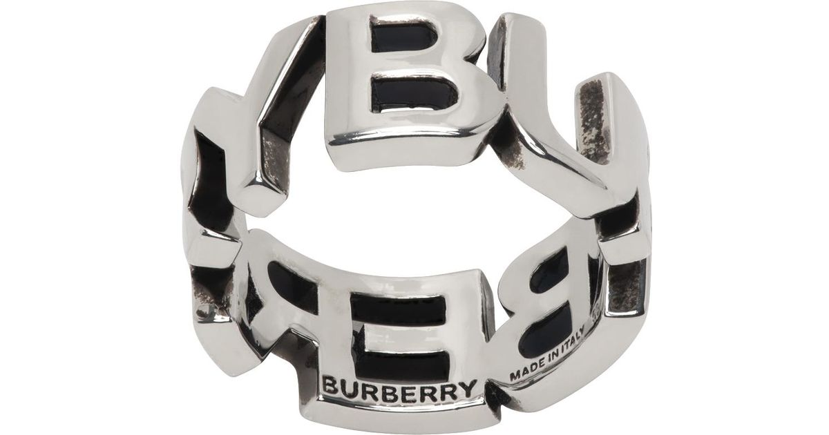 Burberry Silver Logo Ring in Metallic for Men | Lyst