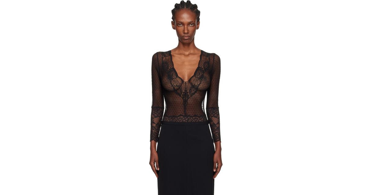 Yasmine Eslami Tina Long Sleeve Bodysuit in Black | Lyst