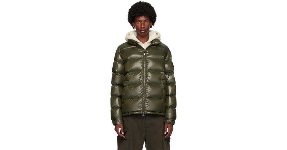 Moncler Khaki Maya Short Down Jacket in Green for Men | Lyst