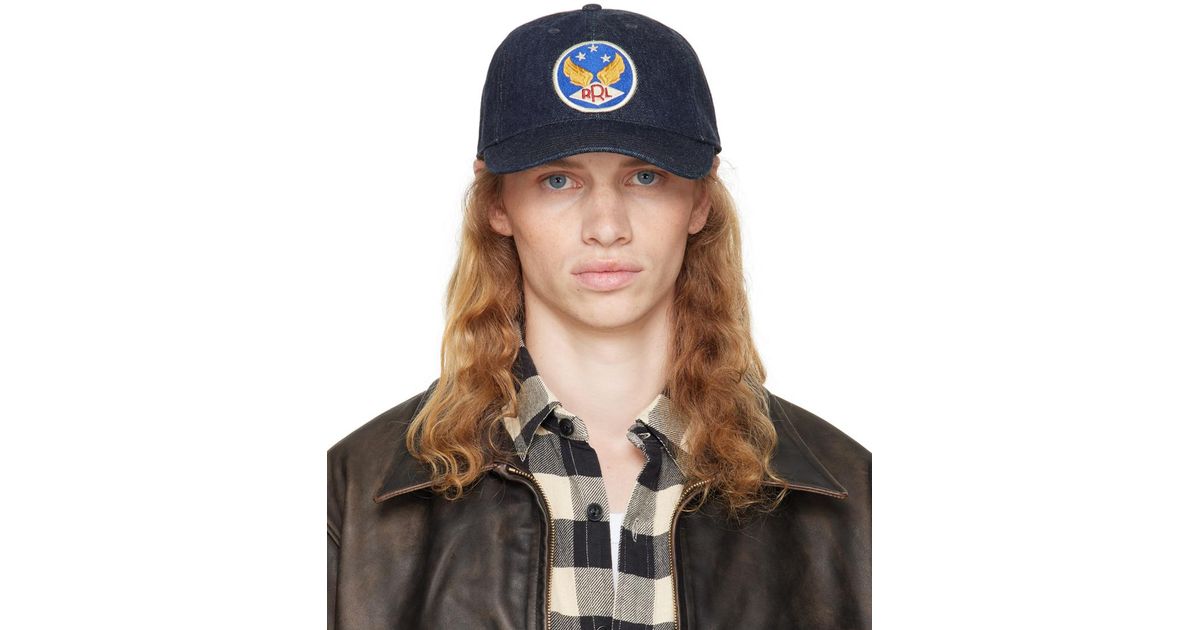 RRL Winged-Logo Denim Ball Cap in Blue for Men | Lyst
