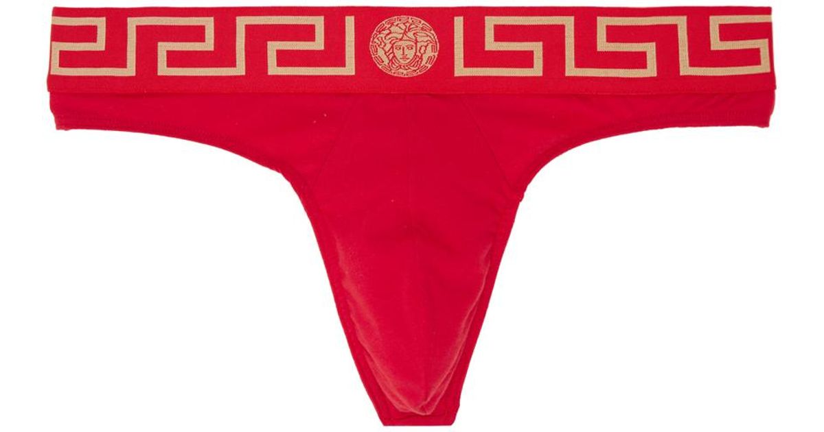 Versace Greca Border Thong in Red for Men | Lyst