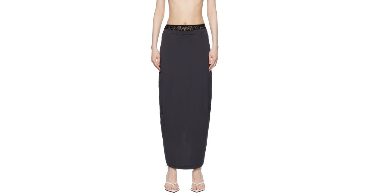 Pushbutton Lace Layered Maxi Skirt in Black | Lyst
