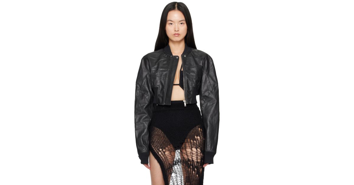 Rick Owens Hollywood Girdered Cropped Leather Bomber Jacket in Black | Lyst