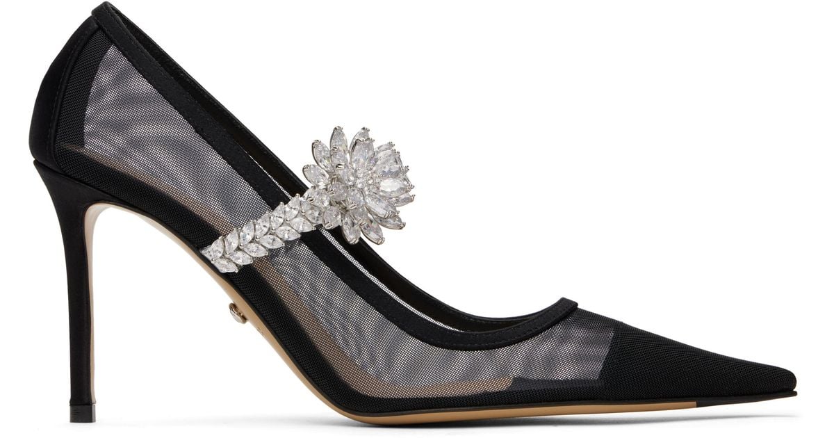 Mach & Mach Lotus Flower Mesh Heels in Black | Lyst