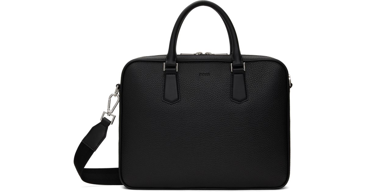 BOSS Grained Leather Logo Briefcase in Black for Men | Lyst