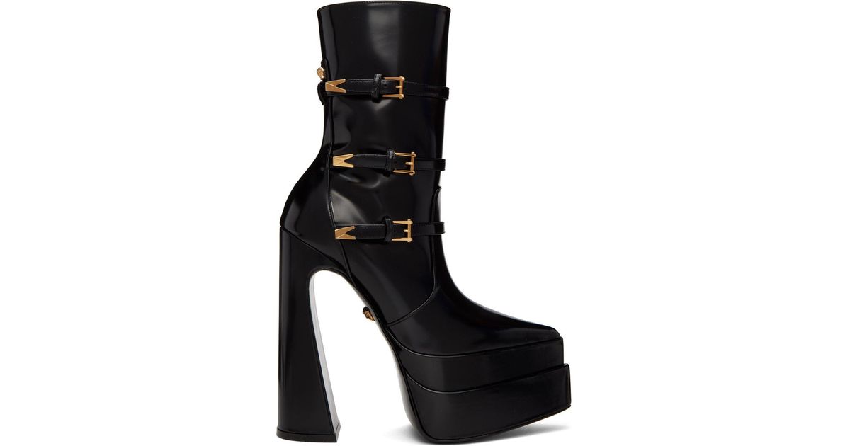 Versace Black Aevitas Pointy Platform Boots | Lyst