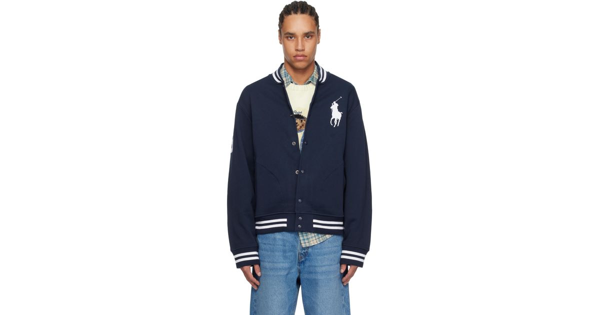Polo Ralph Lauren Big Pony Fleece Baseball Bomber Jacket in Blue for ...