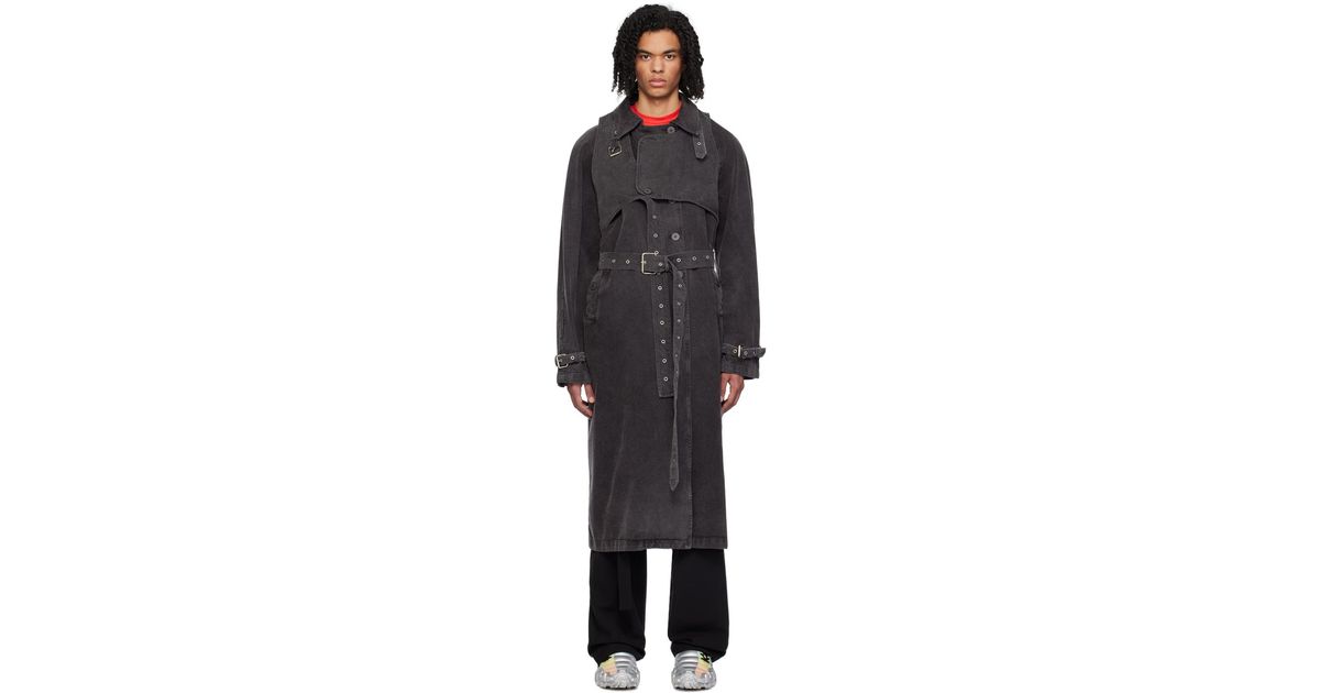 OTTOLINGER Belted Denim Trench Coat in Black for Men | Lyst UK