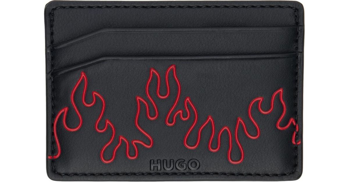 HUGO Black Faux-leather Flame Artwork Card Holder for Men | Lyst UK
