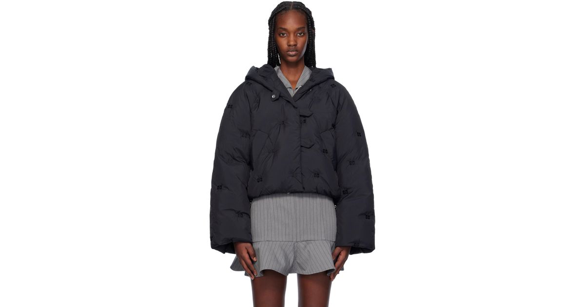 Ganni Short Tech Down Puffer Jacket in Black | Lyst