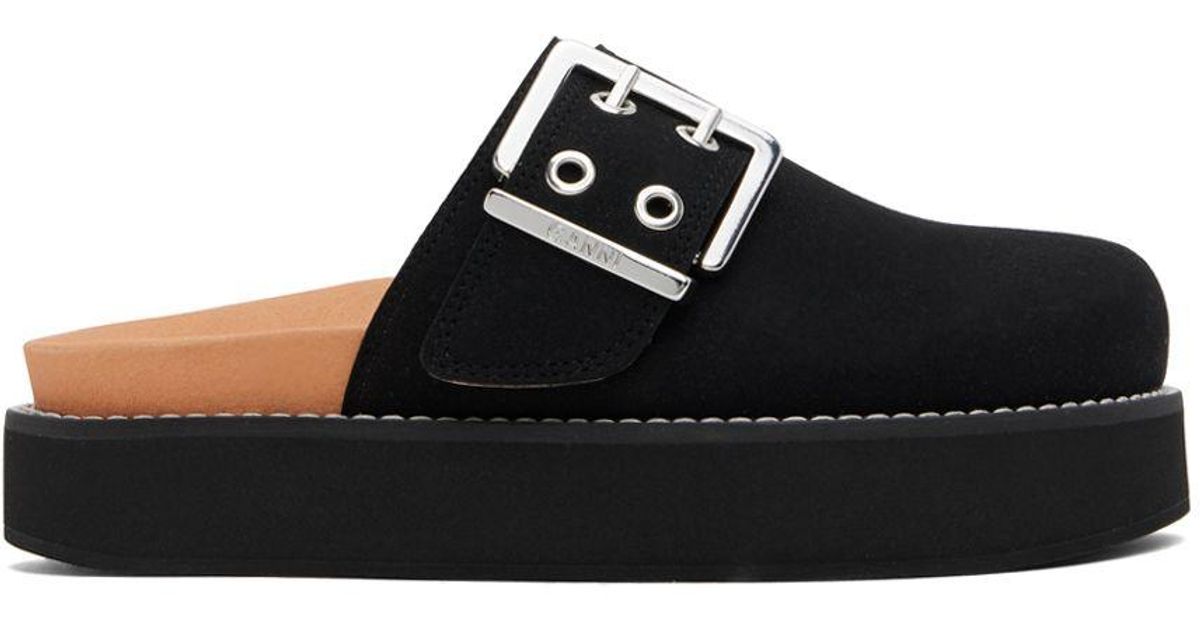 Ganni Black Feminine Buckle Mules | Lyst