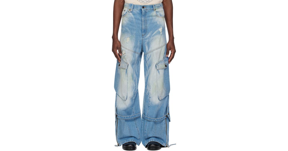 Egonlab Ssense Exclusive Paint Splatter Denim Cargo Pants in Blue for Men | Lyst