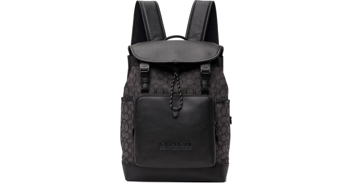 COACH Black & Gray League Flap Backpack for Men | Lyst