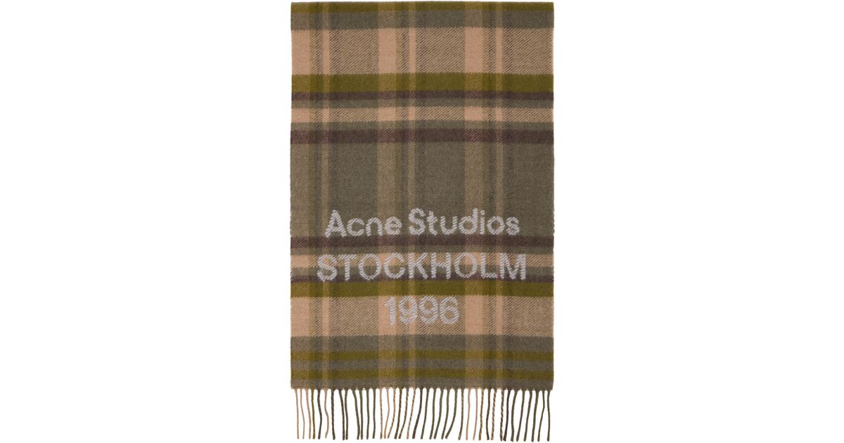 Acne Studios Khaki & Wide Check Logo Scarf in Green for Men | Lyst UK