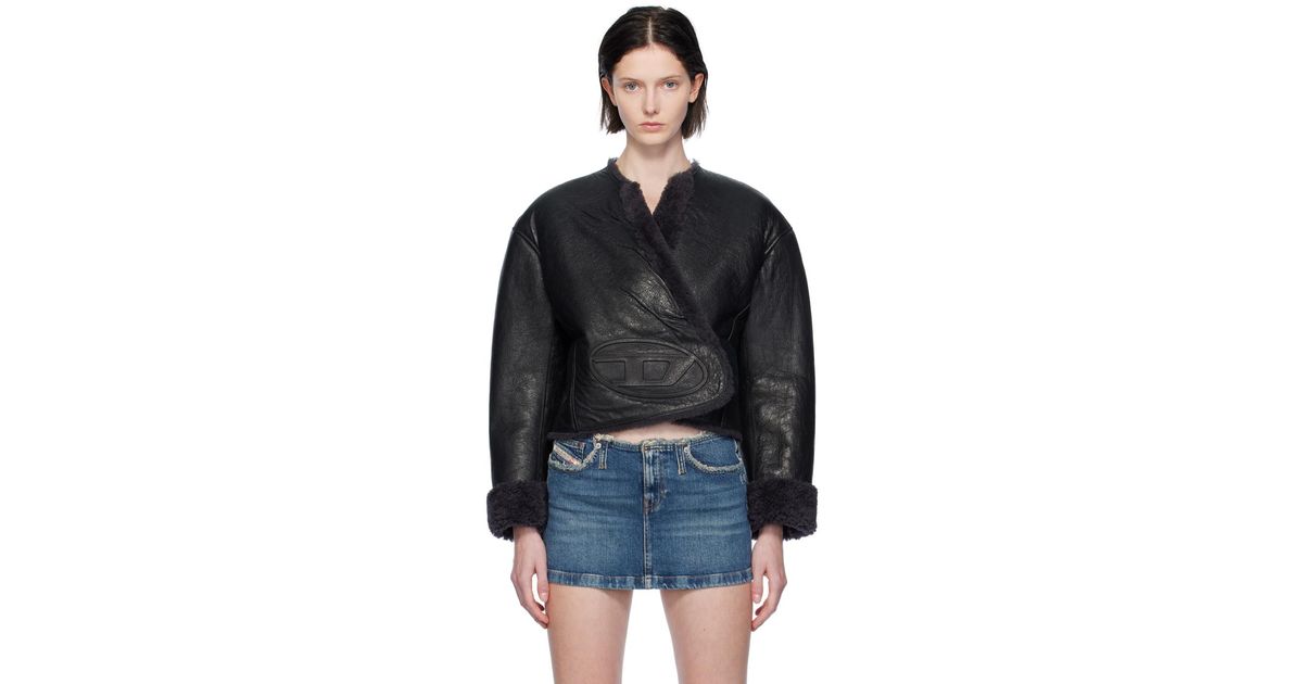 DIESEL Black L-shear Leather Jacket | Lyst