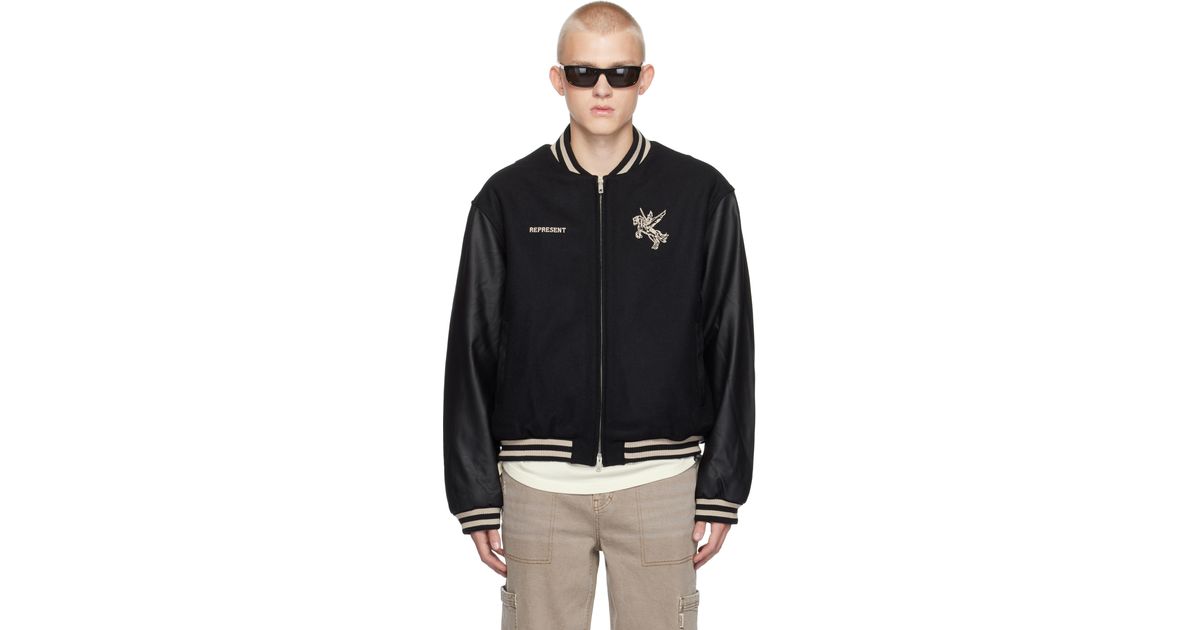 Represent Mascot Wool Varsity Bomber Jacket in Black for Men | Lyst