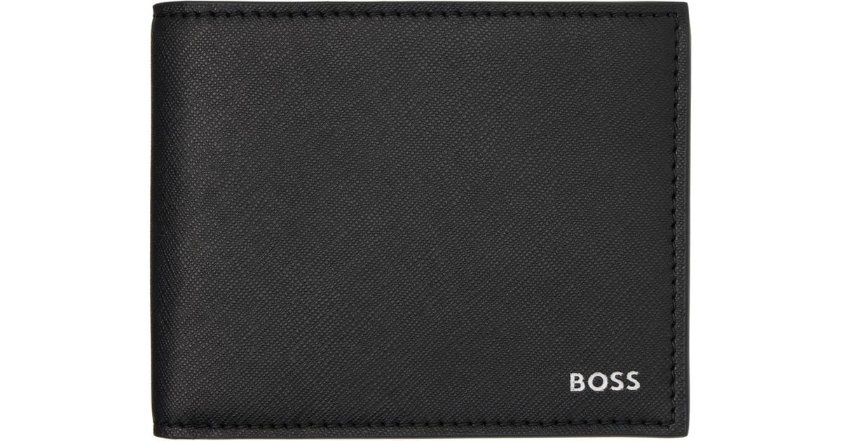 BOSS Saffiano Leather Trifold Wallet in Black for Men | Lyst UK
