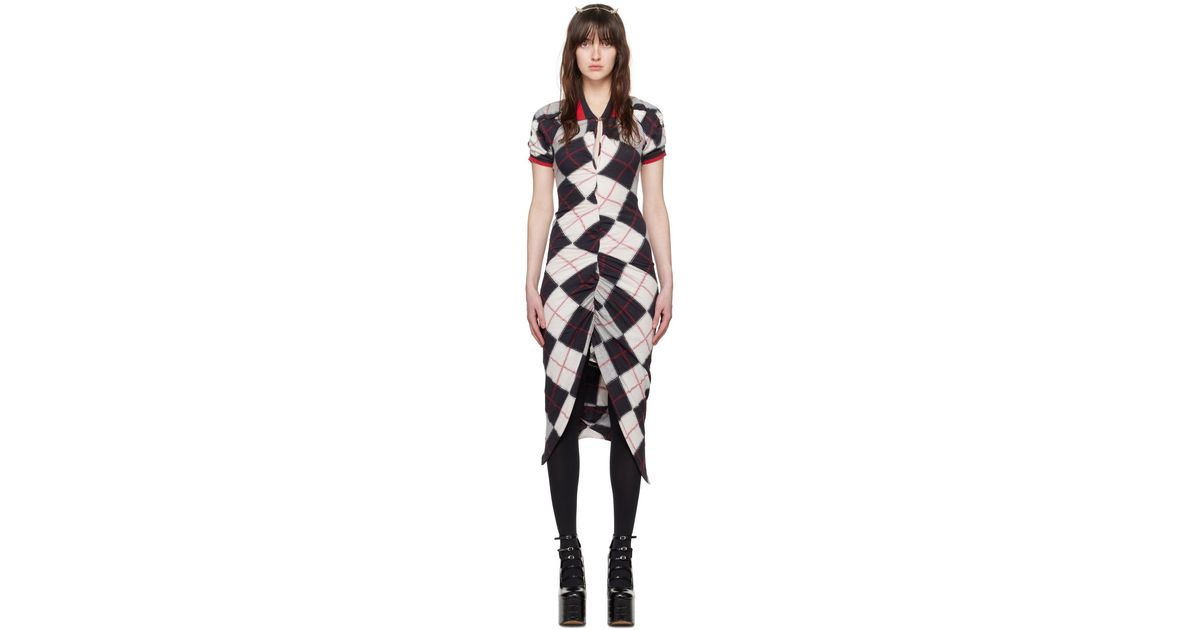 Vivienne Westwood Pulling Argyle Cotton Midi Dress in Black | Lyst