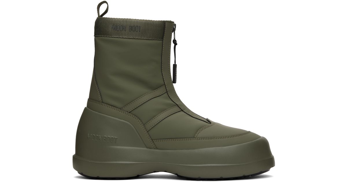 Moon Boot Khaki Luna Zip Boots in Green for Men | Lyst