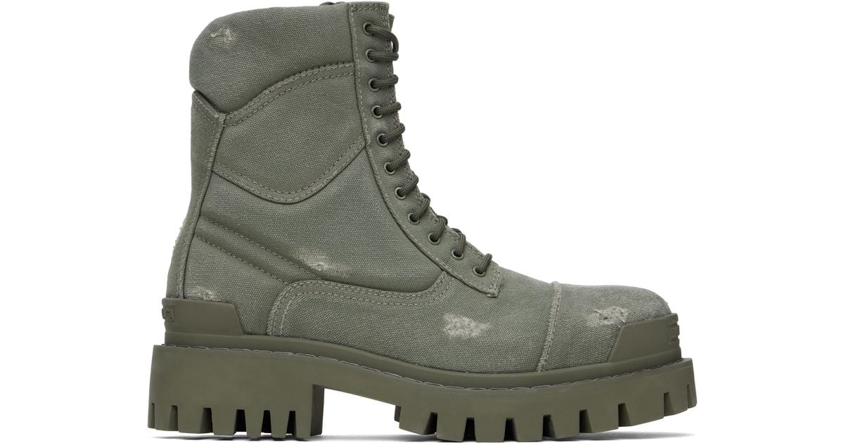 Balenciaga Khaki Combat Strike Boots in Green for Men | Lyst