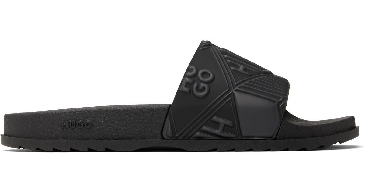 HUGO Italian-Made Mixed Logos Pool Slides in Black for Men | Lyst